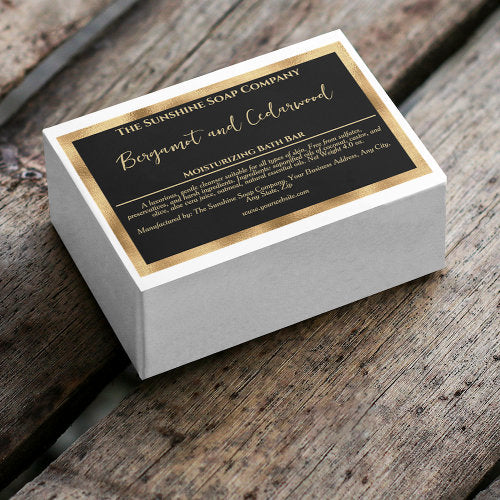 Black and faux gold waterproof soap box label – Soaplabels