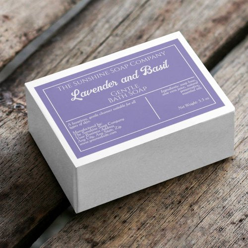 Purple and white waterproof soap box label – Soaplabels